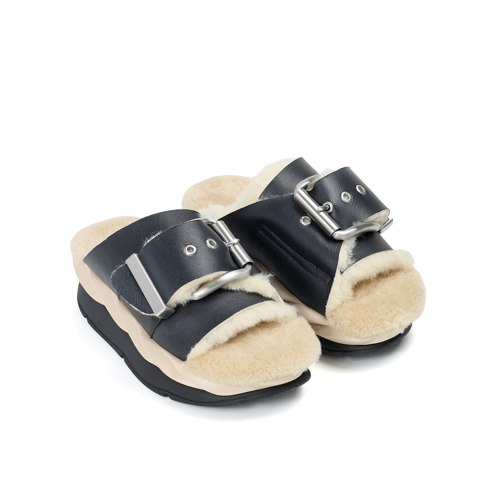 Women's black shearling sandals | 4CCCCEES Mellow Laze