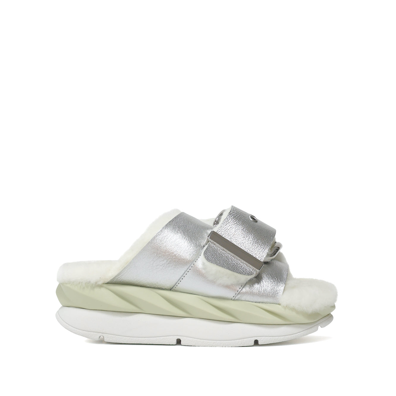 Women's silver shearling sandals | 4CCCCEES Mellow Laze