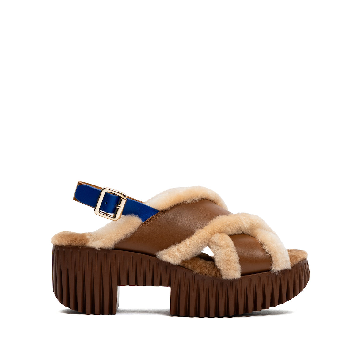 PLIA PUFFY BROWN I Spring wedge with shearling interior
