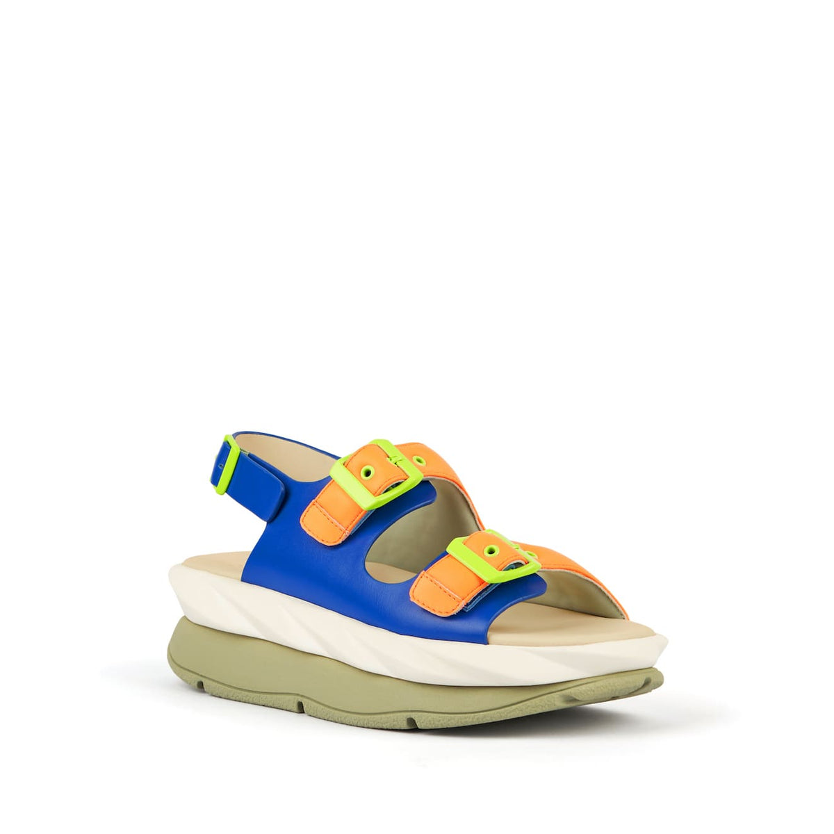 Padded, blue, buckled, flatform sandals | 4CCCCEES